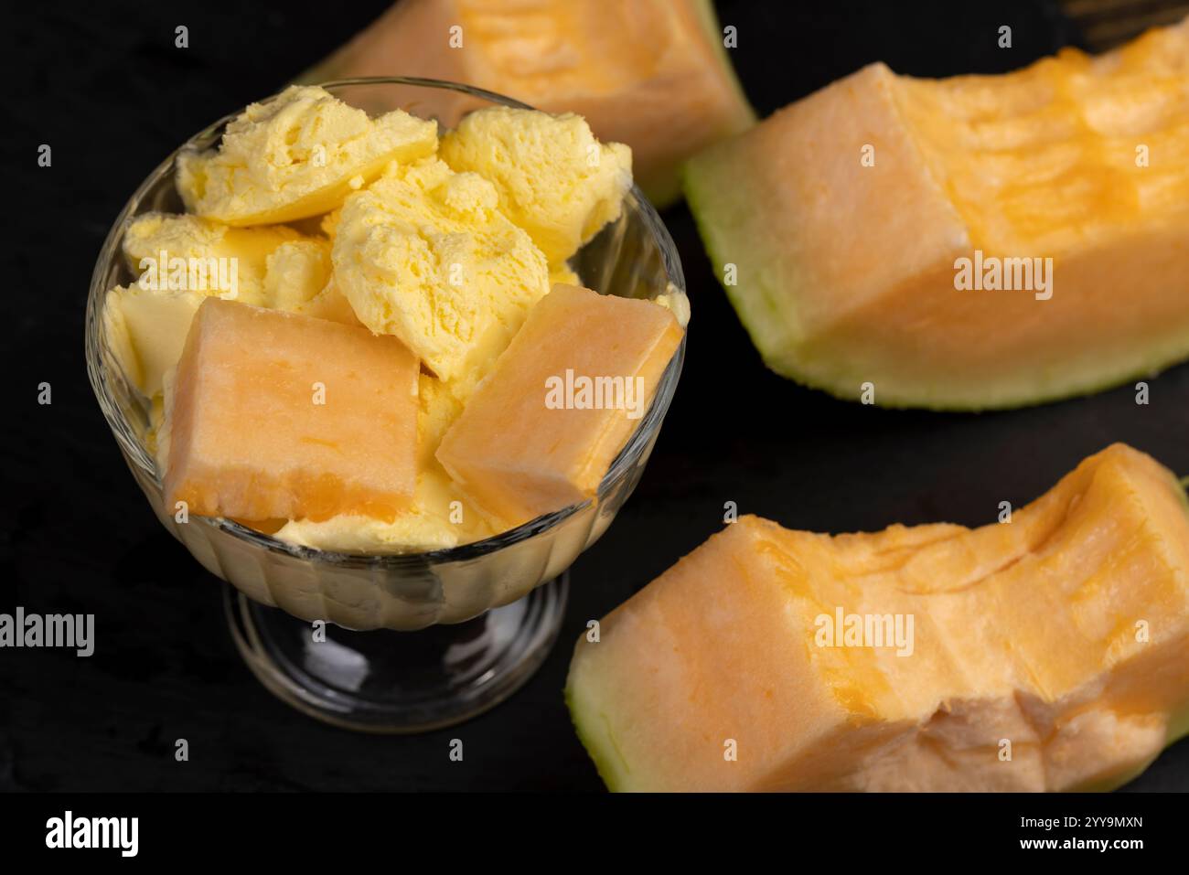 one melon flavored ice cream and melon , sweet creamy ice cream and ...
