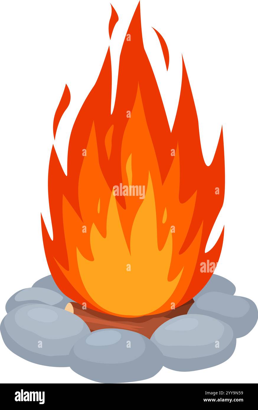 Bonfire burning with high flames over white background surrounded by ...