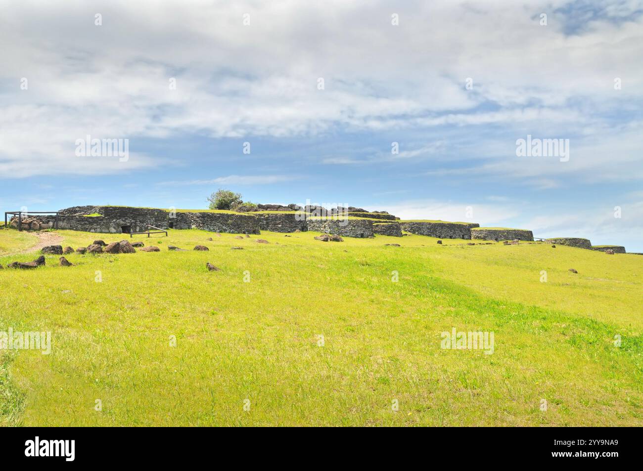 Rano Kau and ceremonial village of Orongo on Easter Island, Chile Stock ...