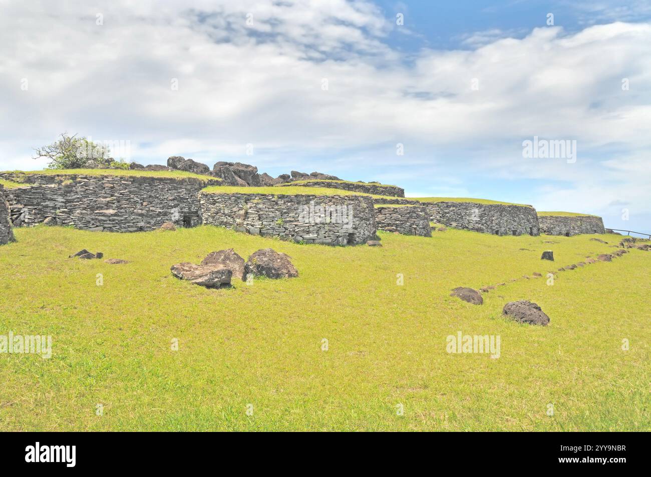 Rano Kau and ceremonial village of Orongo on Easter Island, Chile Stock ...