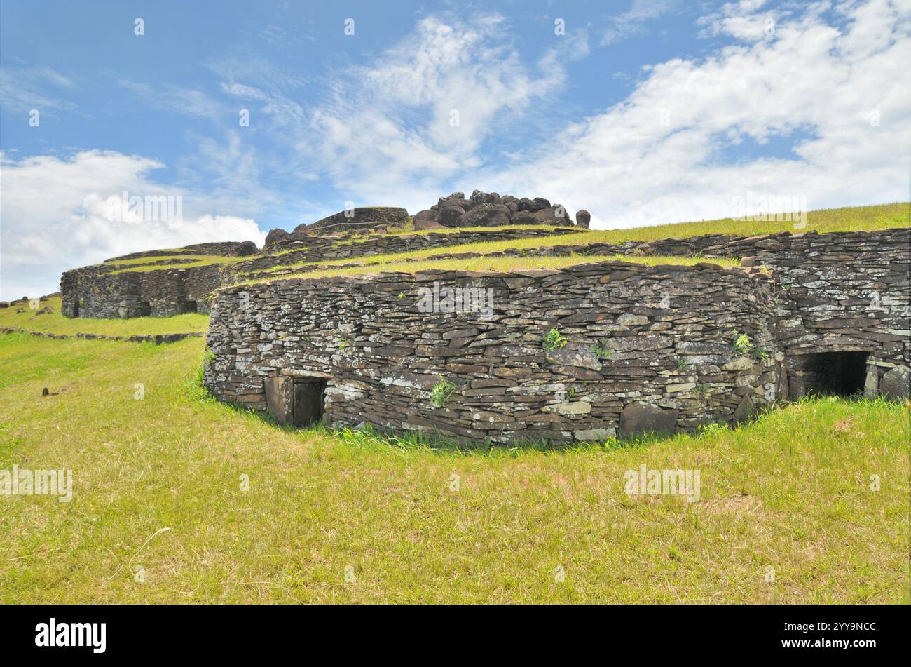 Rano Kau and ceremonial village of Orongo on Easter Island, Chile Stock ...