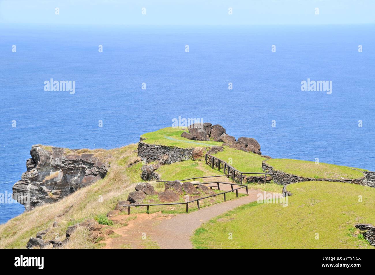 Rano Kau and ceremonial village of Orongo on Easter Island, Chile Stock ...