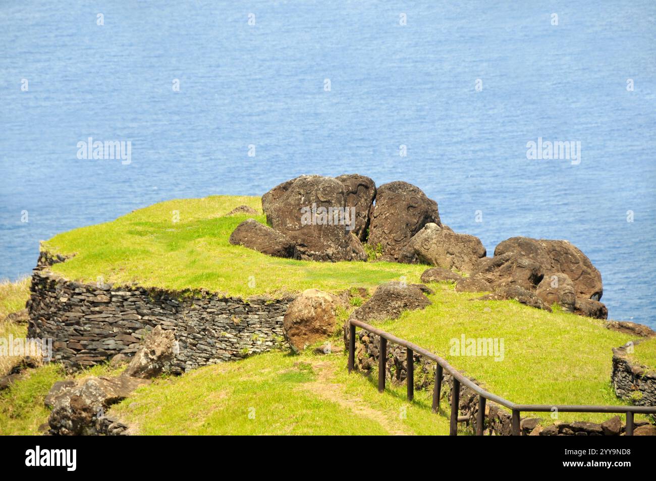 Rano Kau and ceremonial village of Orongo on Easter Island, Chile Stock ...
