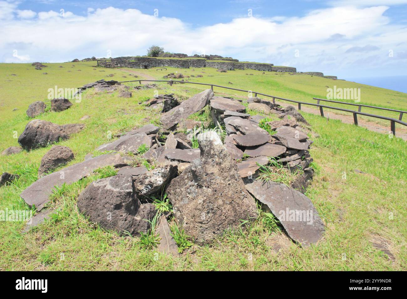 Rano Kau and ceremonial village of Orongo on Easter Island, Chile Stock ...
