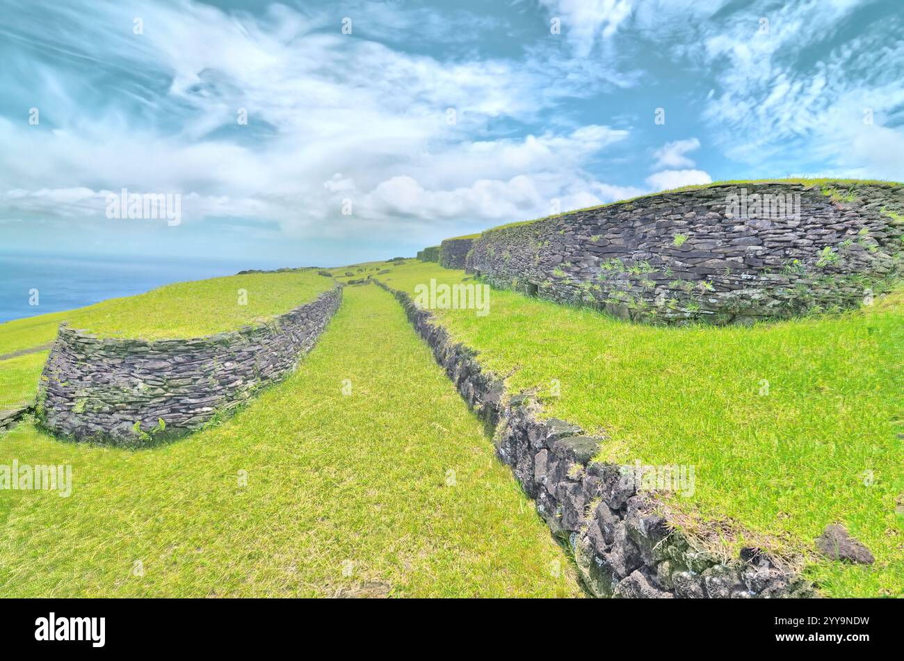 Rano Kau and ceremonial village of Orongo on Easter Island, Chile Stock ...