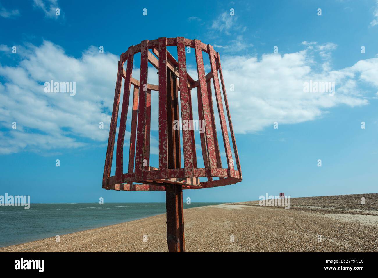 red can navigation mark on beach, hayling island Stock Photo - Alamy