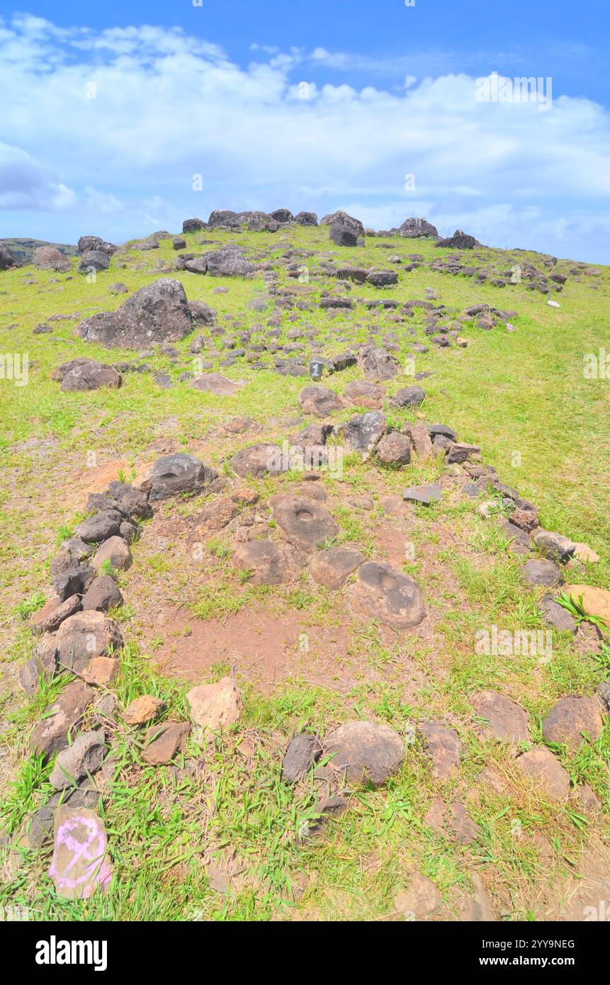 Rano Kau and ceremonial village of Orongo on Easter Island, Chile Stock ...