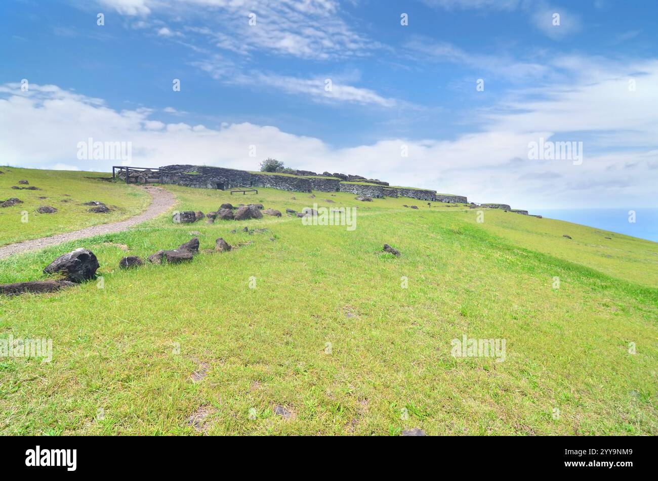 Rano Kau and ceremonial village of Orongo on Easter Island, Chile Stock ...