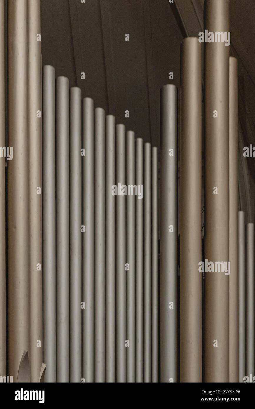 A row of long, thin, grey tubes. The tubes are arranged in a row and ...