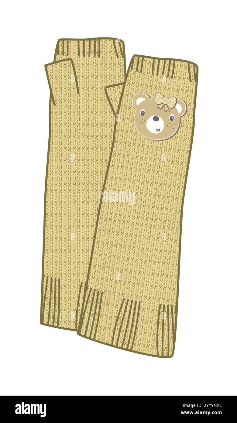 Ribbed knitting arm warmers fingerless gloves vector template technical ...