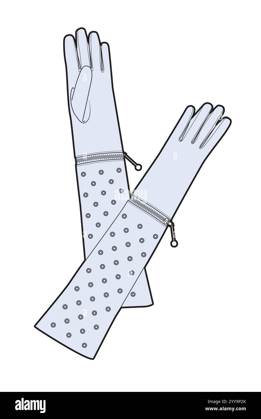 Long zip off gloves for women design technical drawing by adobe ...
