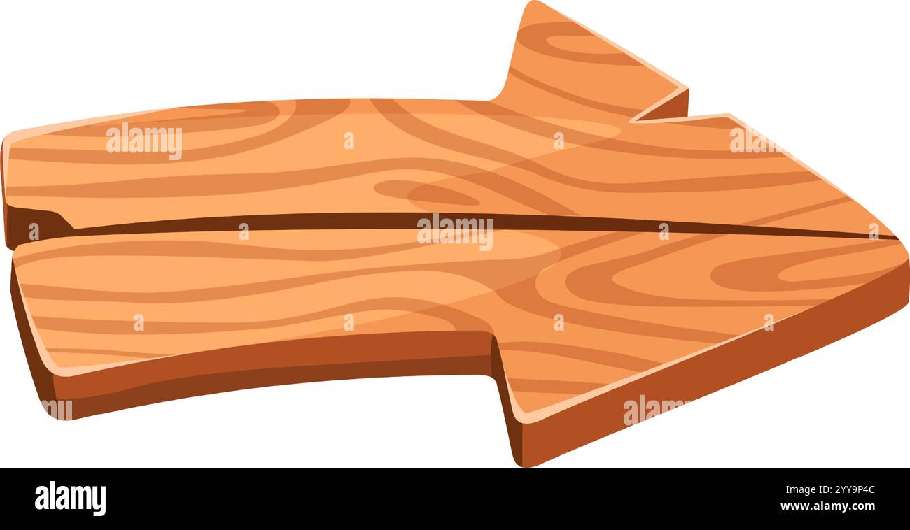 Wooden arrow made of two planks pointing right with visible wood grain ...