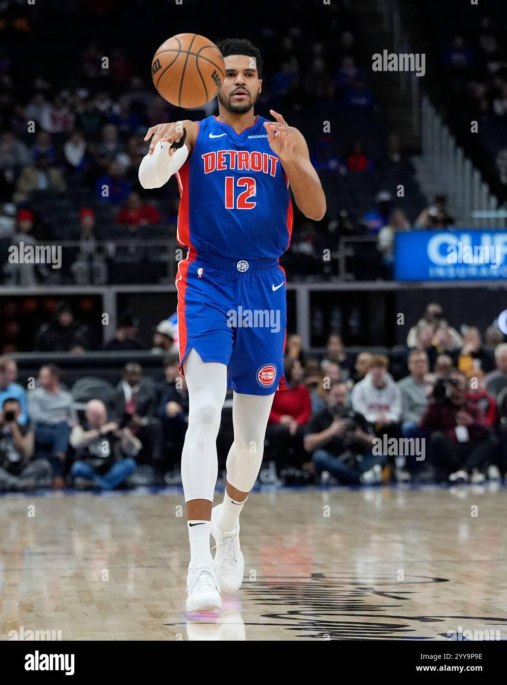 Detroit Pistons forward Tobias Harris passes the ball during the first ...