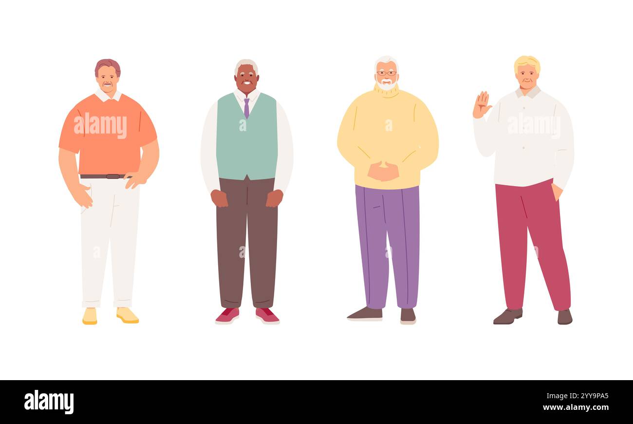 Elderly modern happy men in full growth. Mature age and pensioners ...