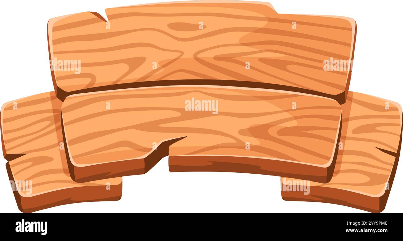 Cartoon wooden sign featuring three planks displaying a rich wood grain ...
