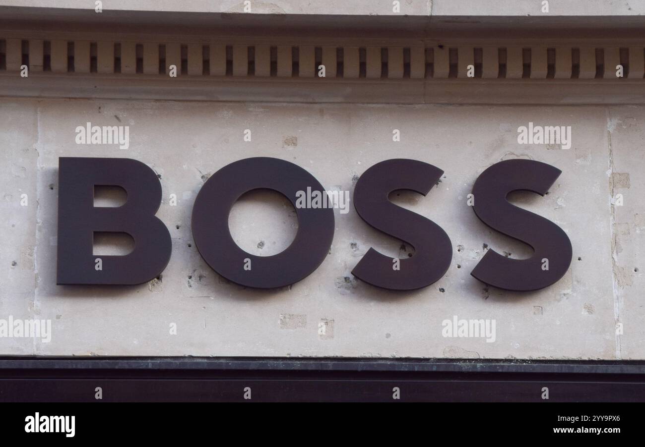 London, UK. 20th December 2024. Boss logo at the store in Regent Street ...