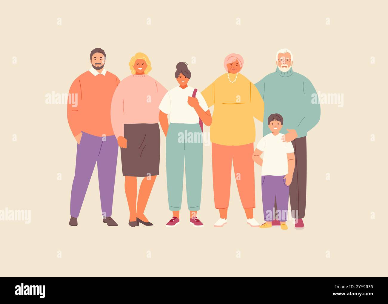 Happy family of different generations together. Parents and children ...