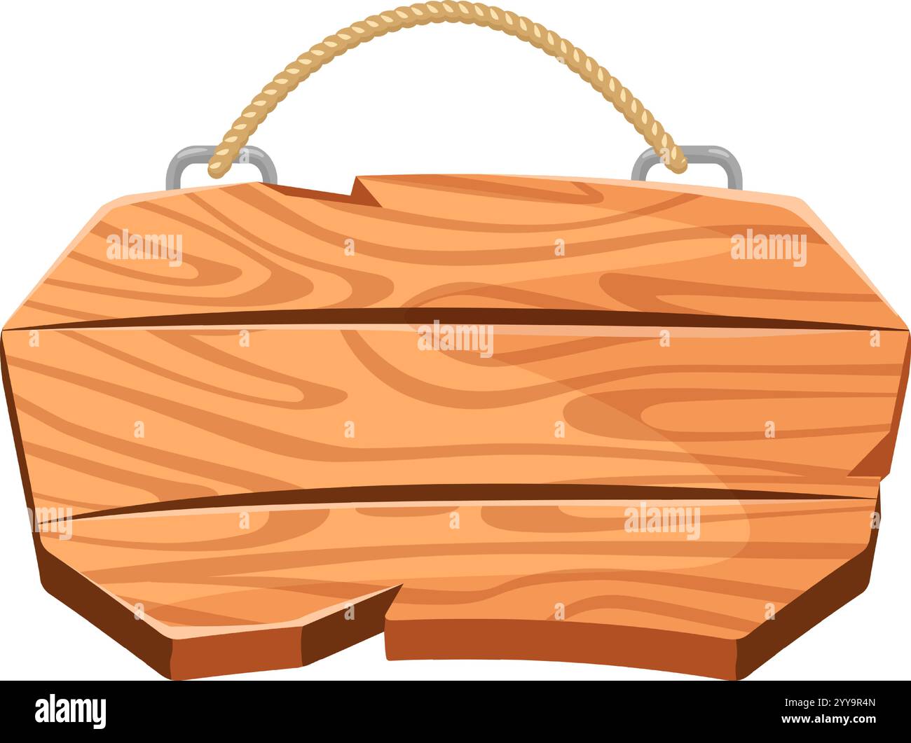 Wooden sign made of three horizontal planks hanging with rope and metal ...