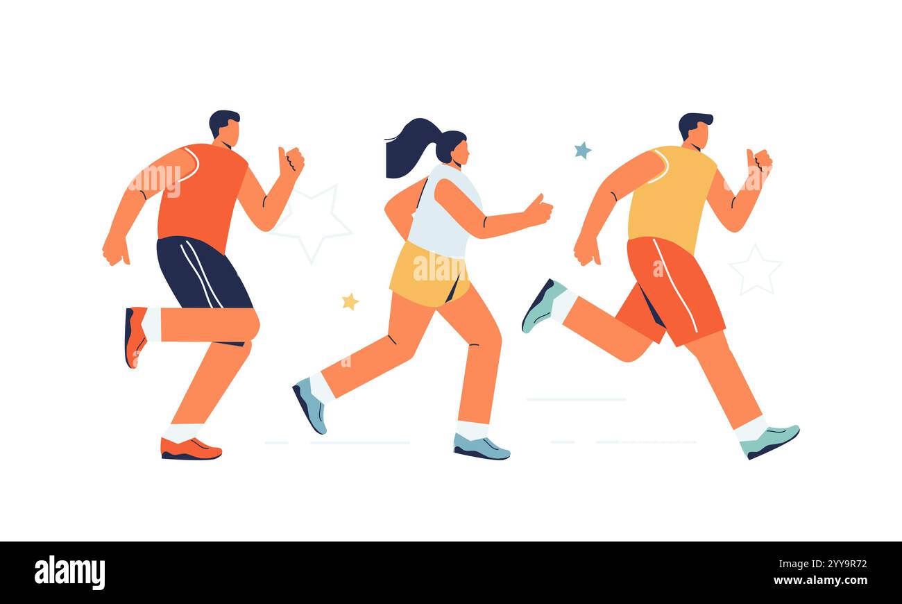 Running people marathon race. Healthy lifestyle and hobbies. Vector ...