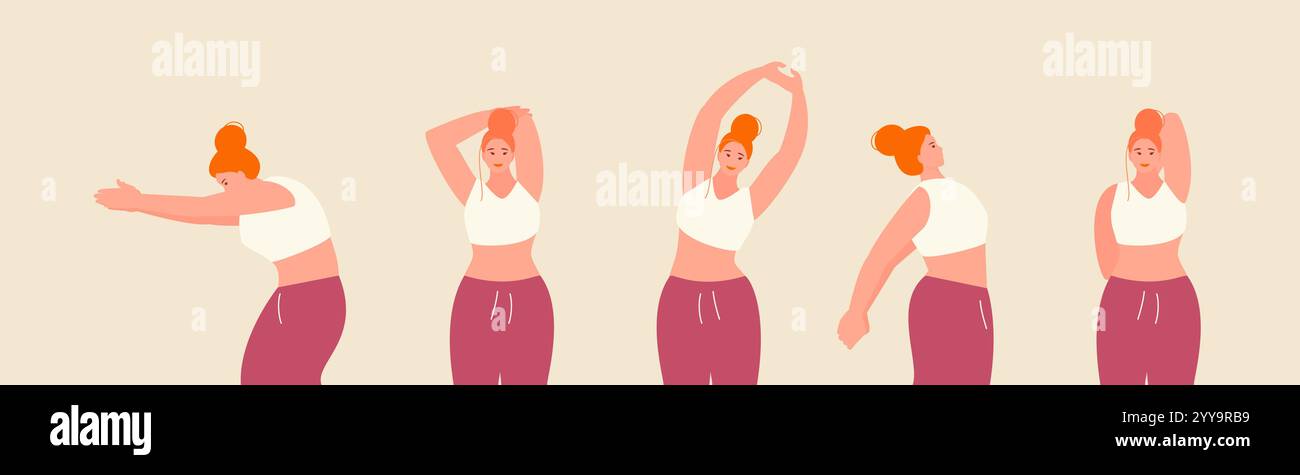 Girl doing relaxing exercises for the muscles of the neck, back and ...