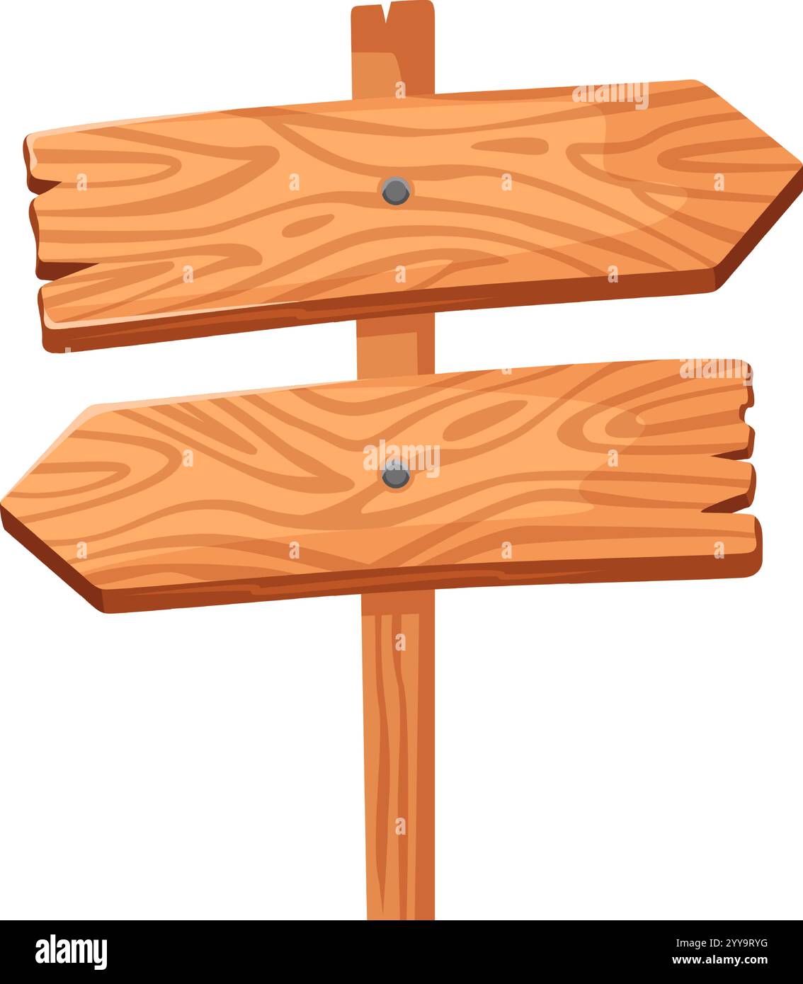Two weathered wooden arrow signs with nails are pointing in opposite ...