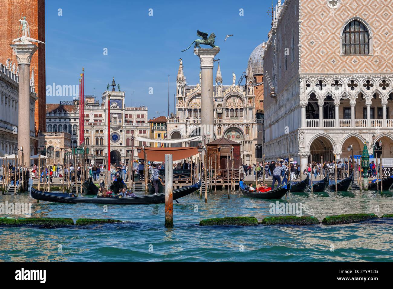 Lively city of Venice with gondolas in the Venetian Lagoon, Italy ...