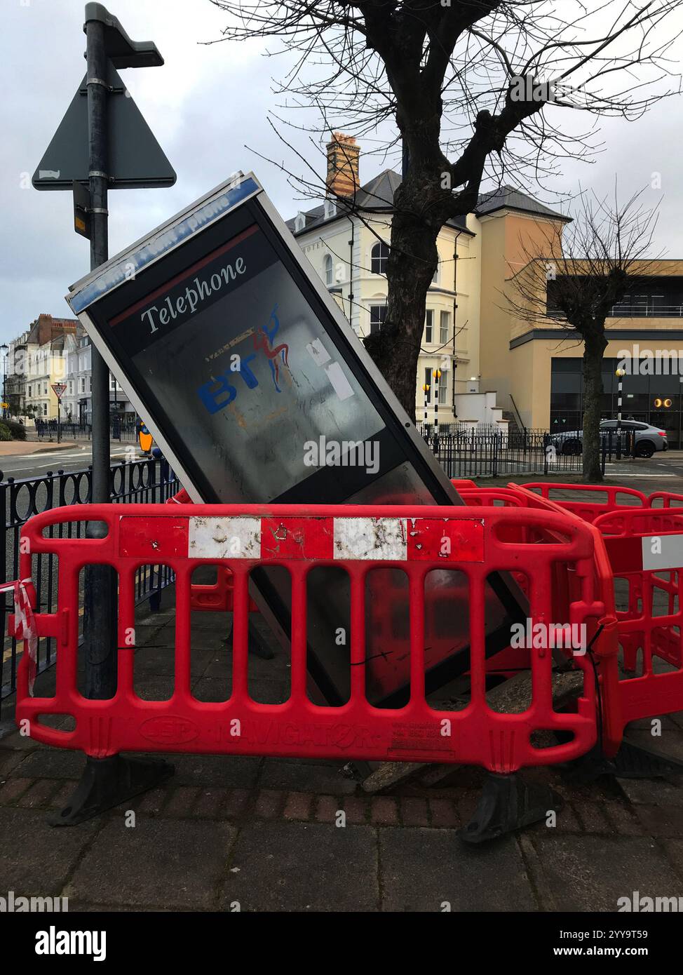 Telephone Box BT phone box pushed over during Storm Darragh ...
