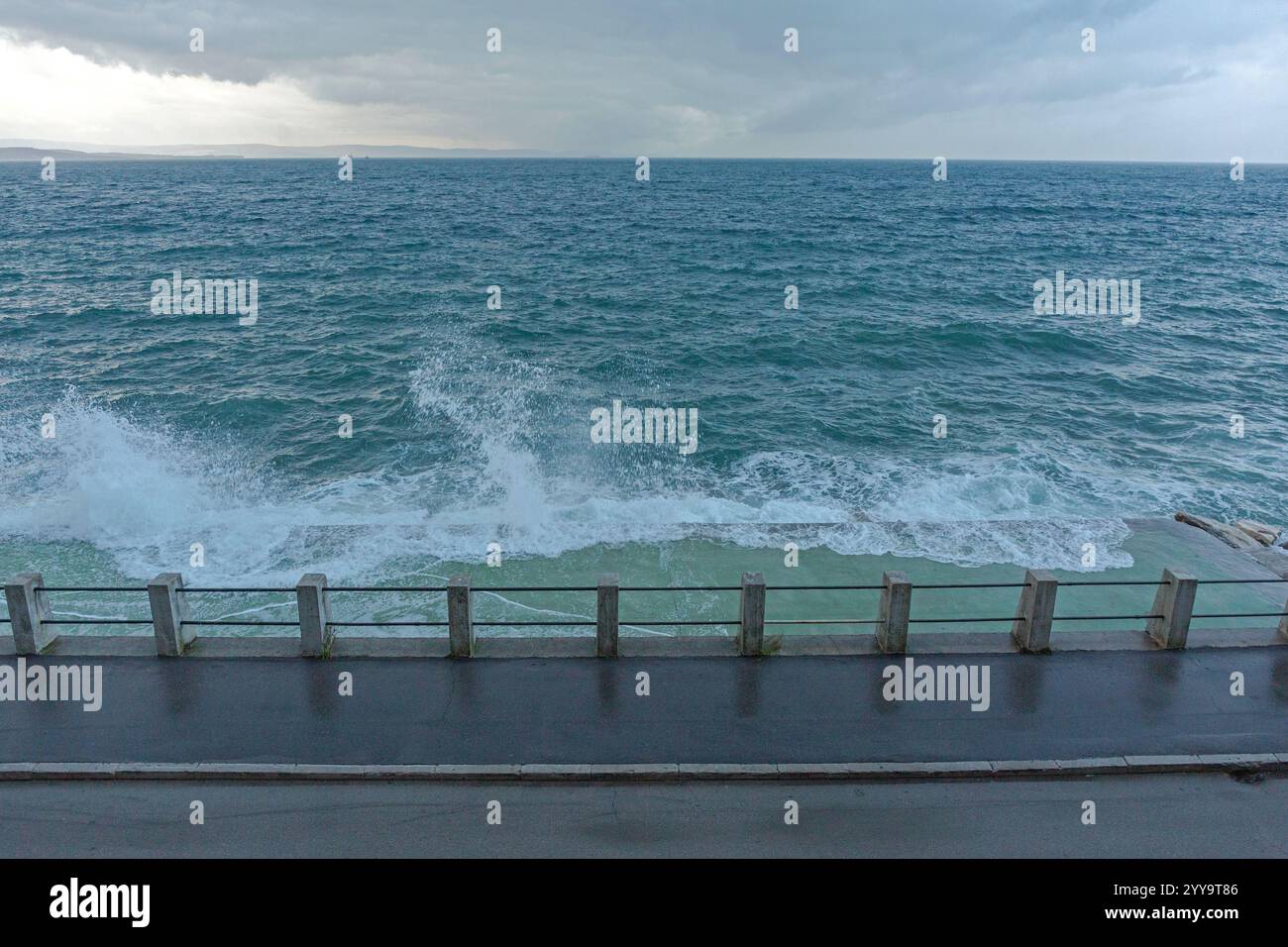 Big Waves Crashed Against Concrete Barrier Structure Bad Weather at Sea ...