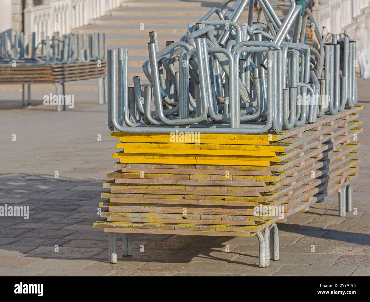 Stack of Raised Walkway Platforms Ready for Floods in Venice Italy ...