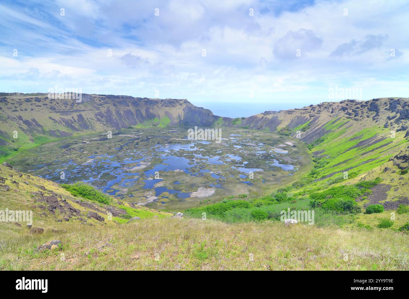 Rano Kau extinct volcano of Easter Island, Chile Stock Photo - Alamy