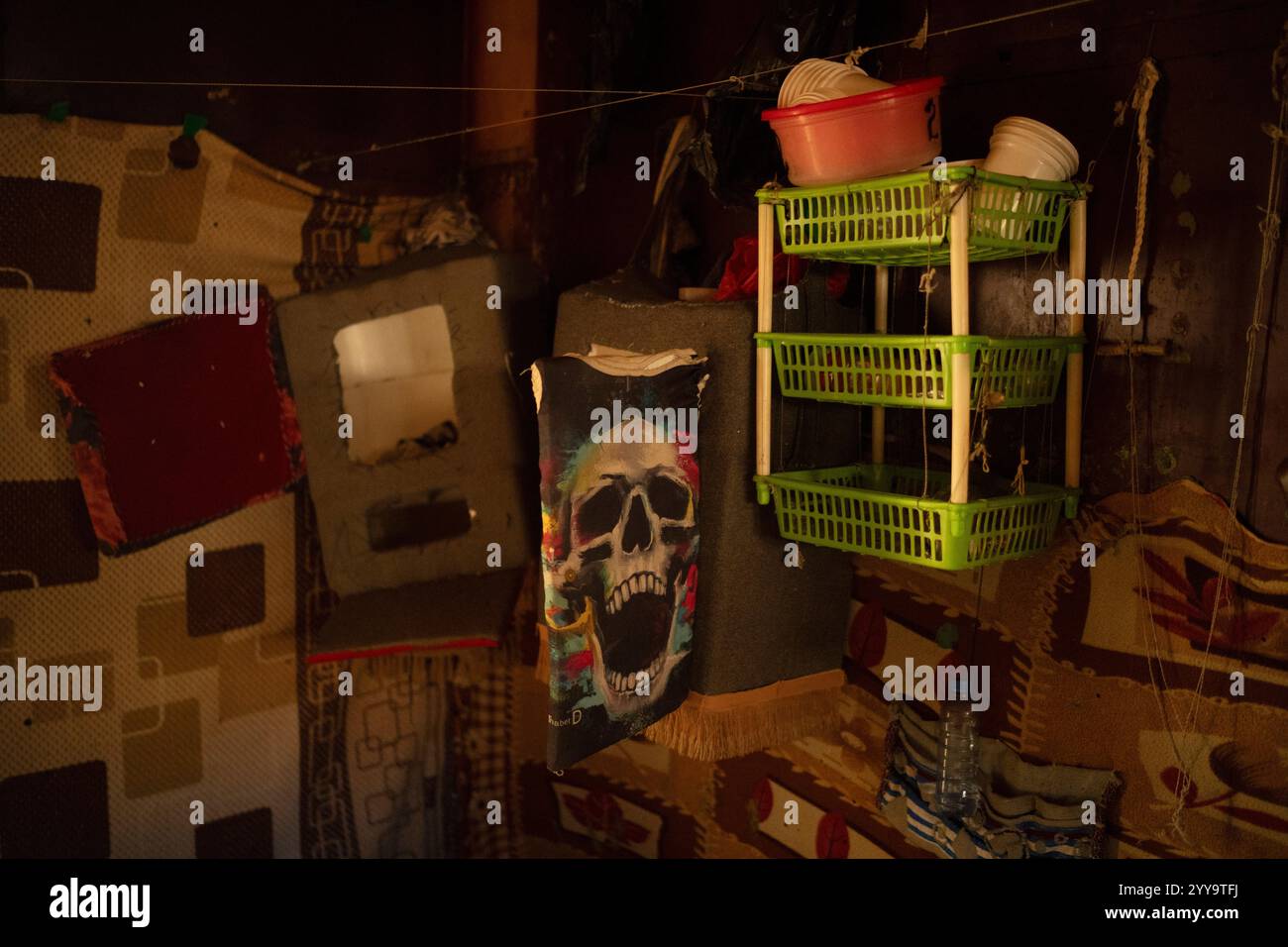 A painting depicting a skull is seen in a cell in the infamous Saydnaya ...