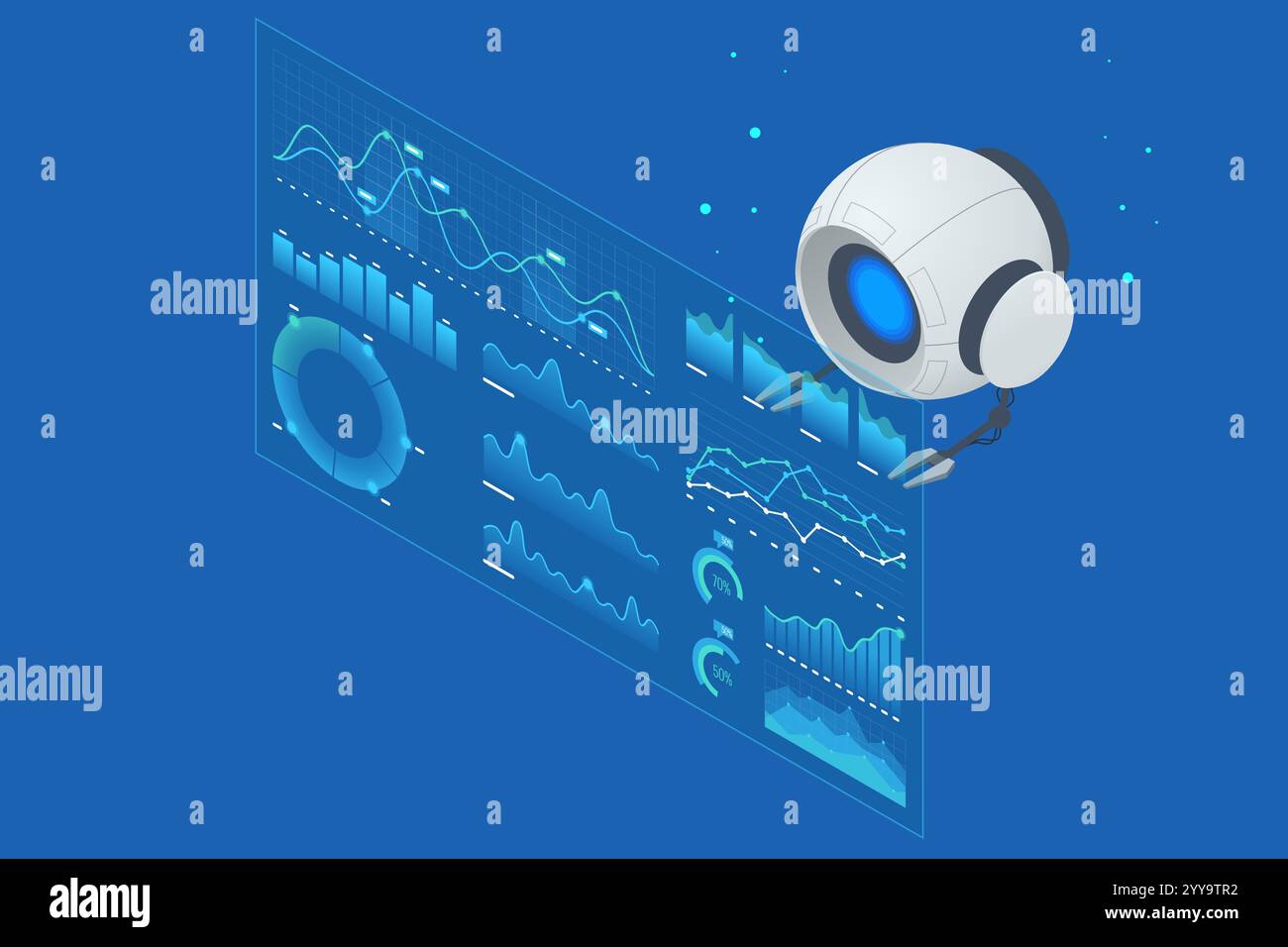 Isometric Robotic interfaces and virtual screens, futuristic and ...