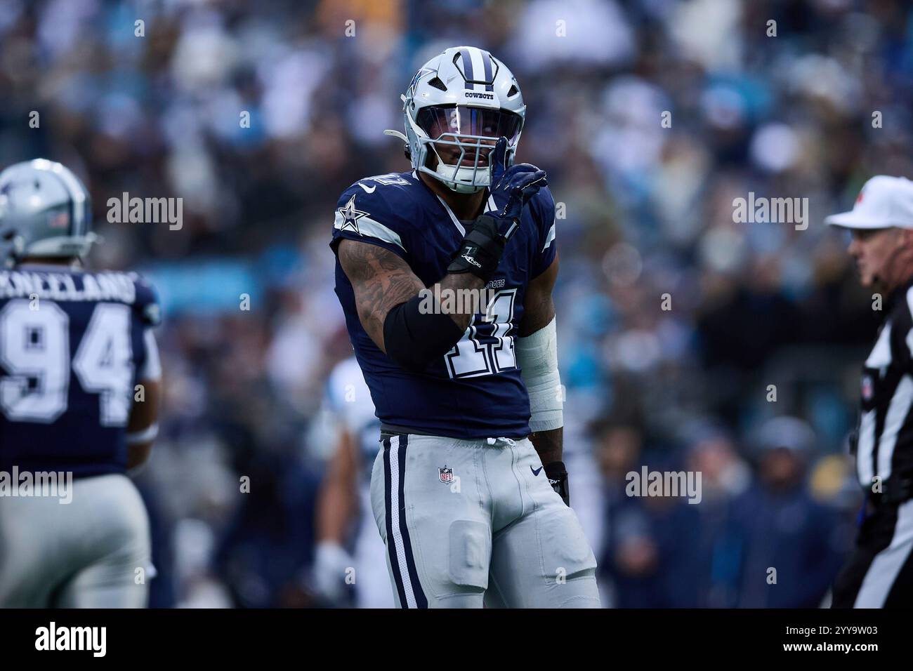 Dallas Cowboys linebacker Micah Parsons (11) reacts after making a play ...