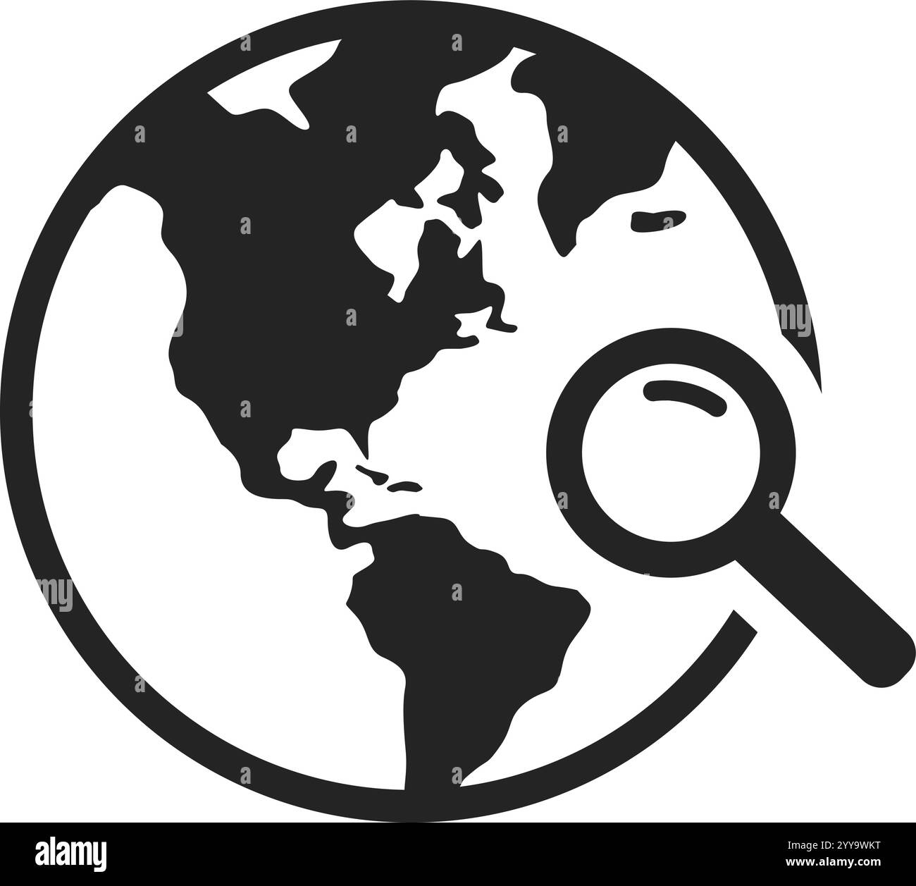 Minimalist vector illustration of a magnifying glass inspecting planet ...