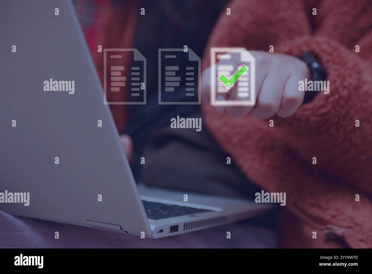 Document management concept, project approve. Businesswoman working ...