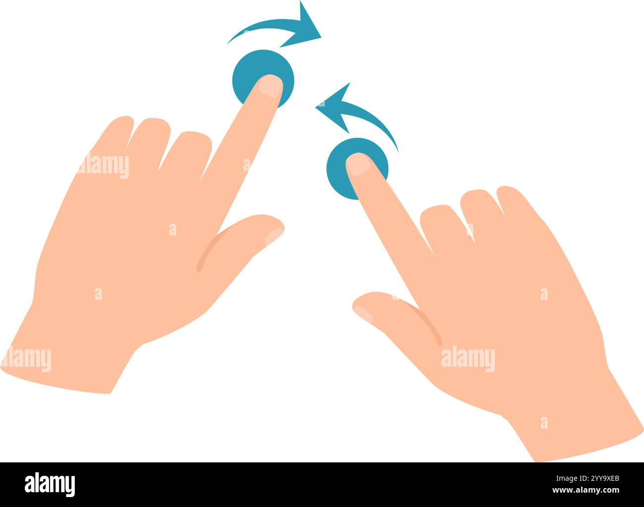 Two hands are using index fingers to rotate two virtual interactive buttons, symbolizing a user ...
