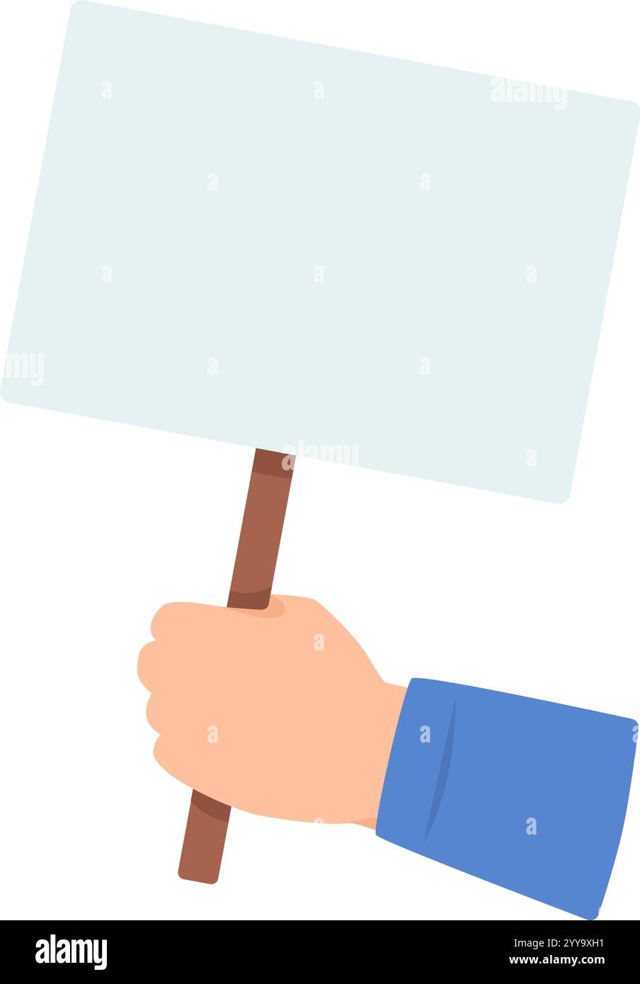 Close up of a hand firmly gripping a wooden stick attached to a blank ...
