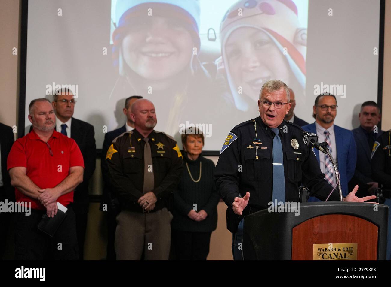 Indiana State Police Superintendent Doug Carter speaks after the ...