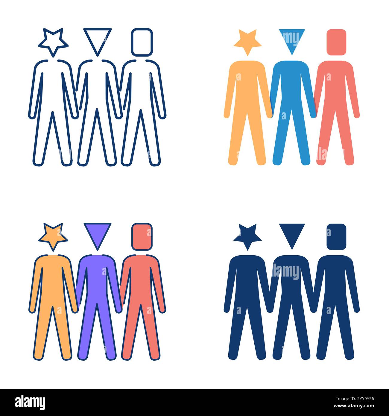 Diversity and inclusion icon set in flat and line style. Diverse group ...