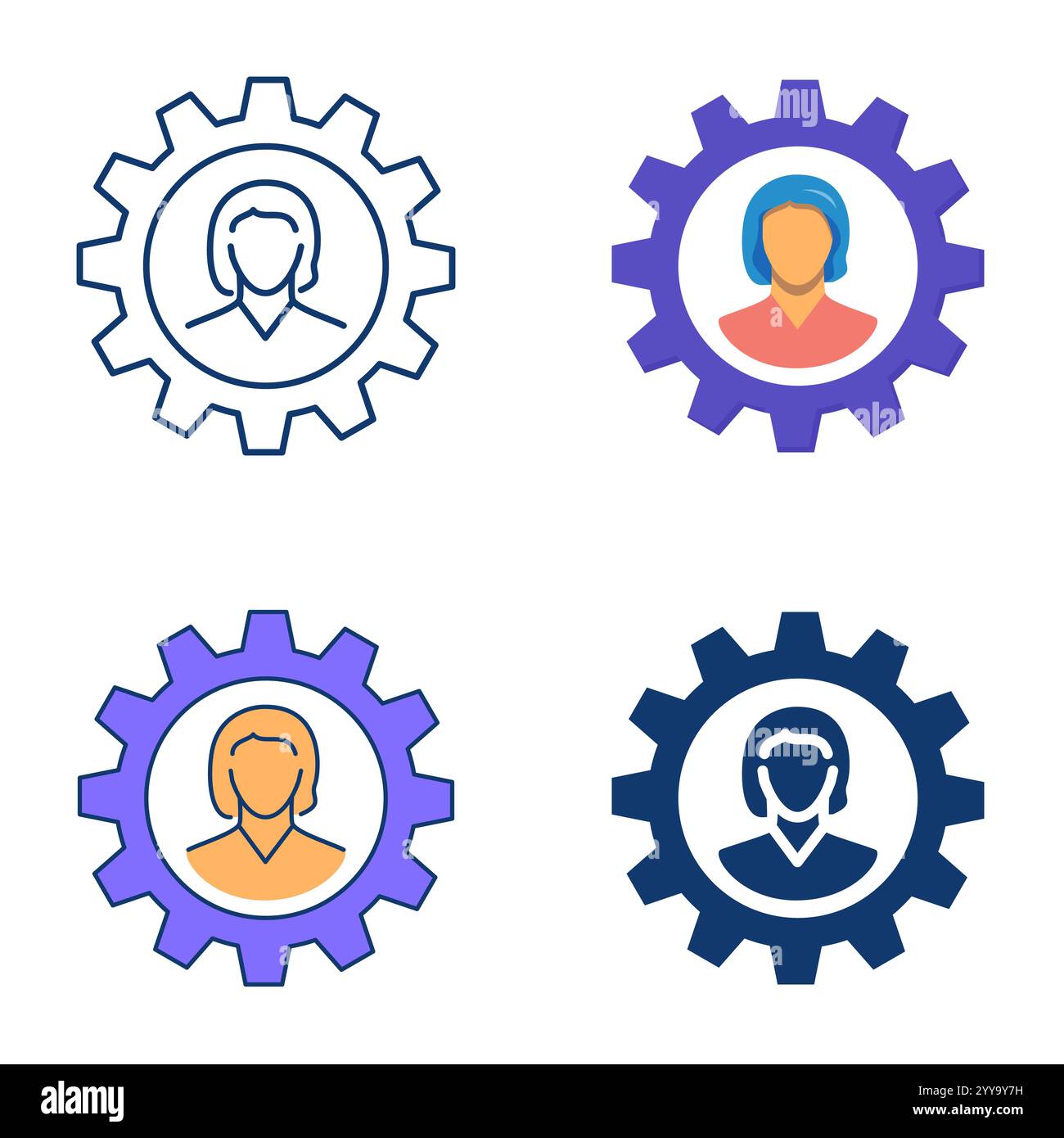 Knowledge and skills icon set in flat and line style. Person inside a ...