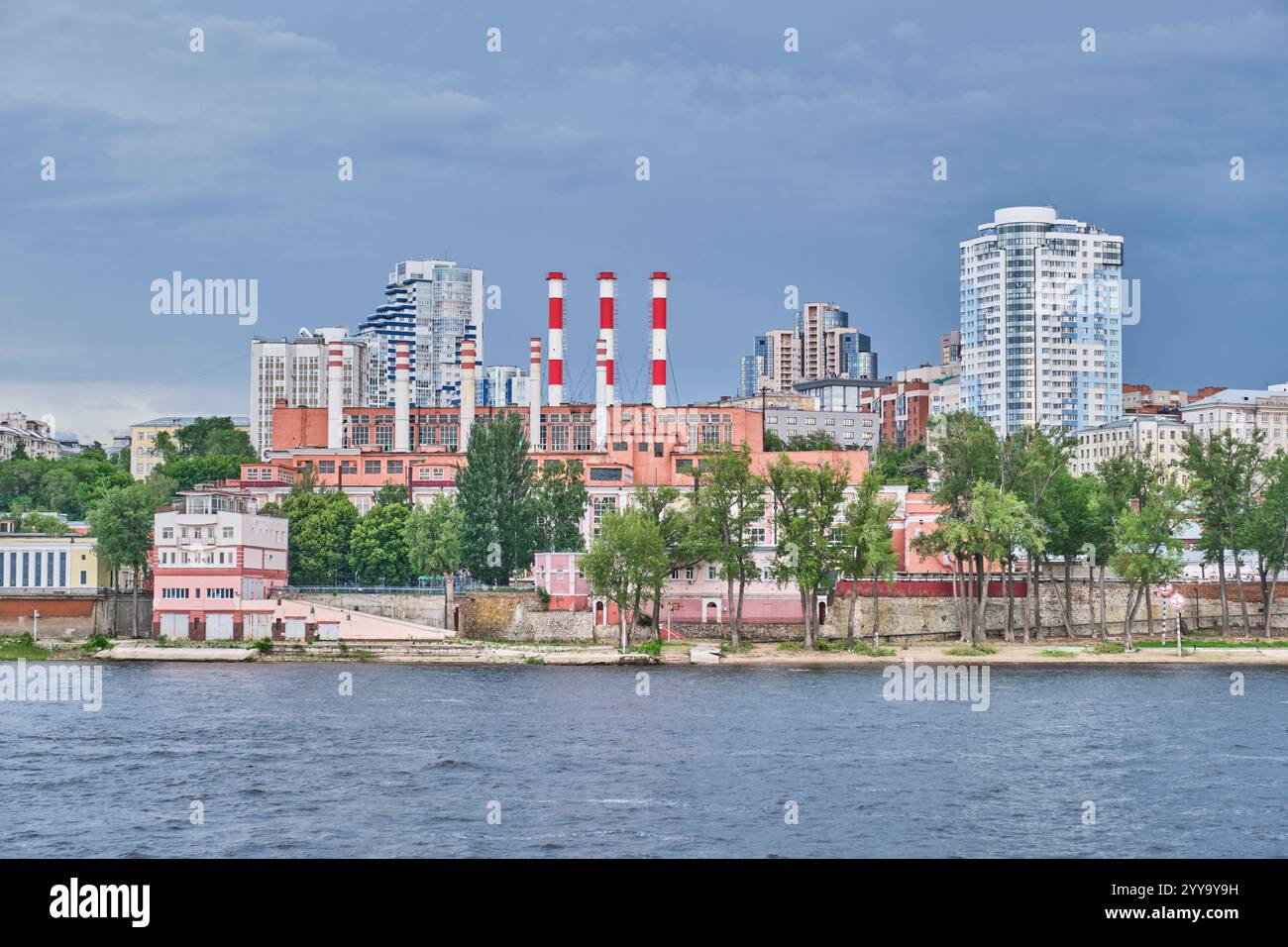 Samarskaya GRES, historic thermal power plant located on banks of Volga ...