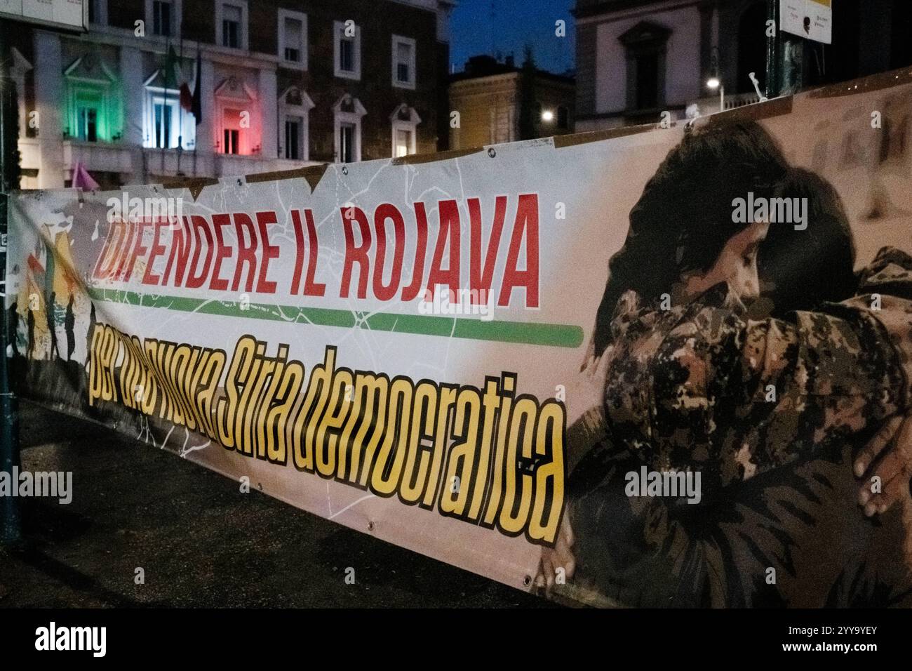 Rome, demonstration Defending Rojava, for a new democratic Syria. Rally called by the Kurdistan ...