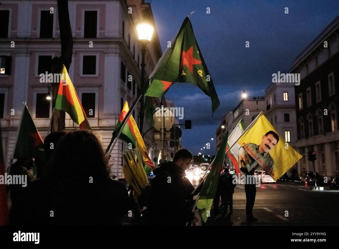 Rome, demonstration Defending Rojava, for a new democratic Syria. Rally ...