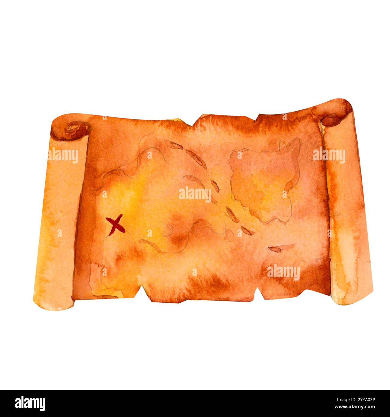 Watercolor treasure map, showcasing an adventurous route, mysterious ...