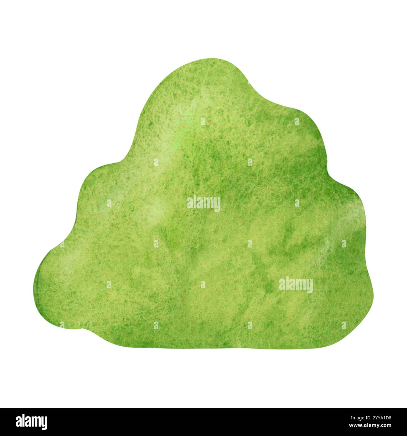 Green bush painted with watercolor textures in a minimal, flat style ...