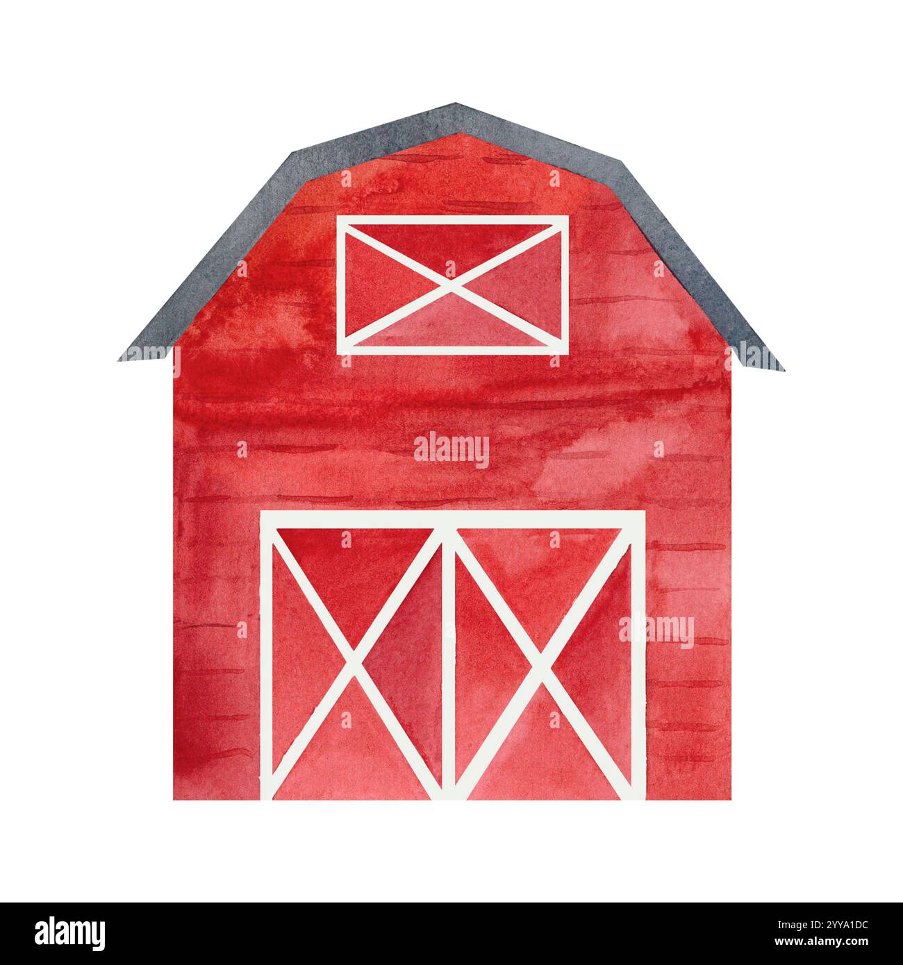 Red Barn charming watercolor illustration in a flat, rustic style ...