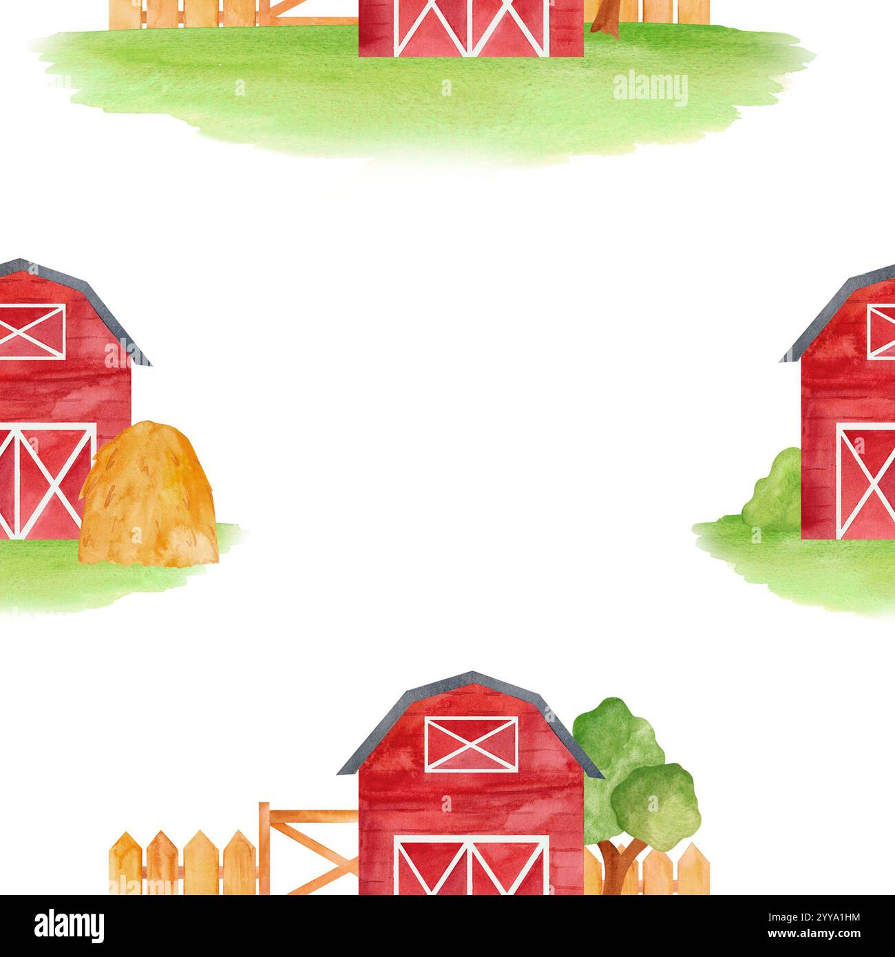 Farm landscapes. Watercolor illustration in a seamless pattern ...