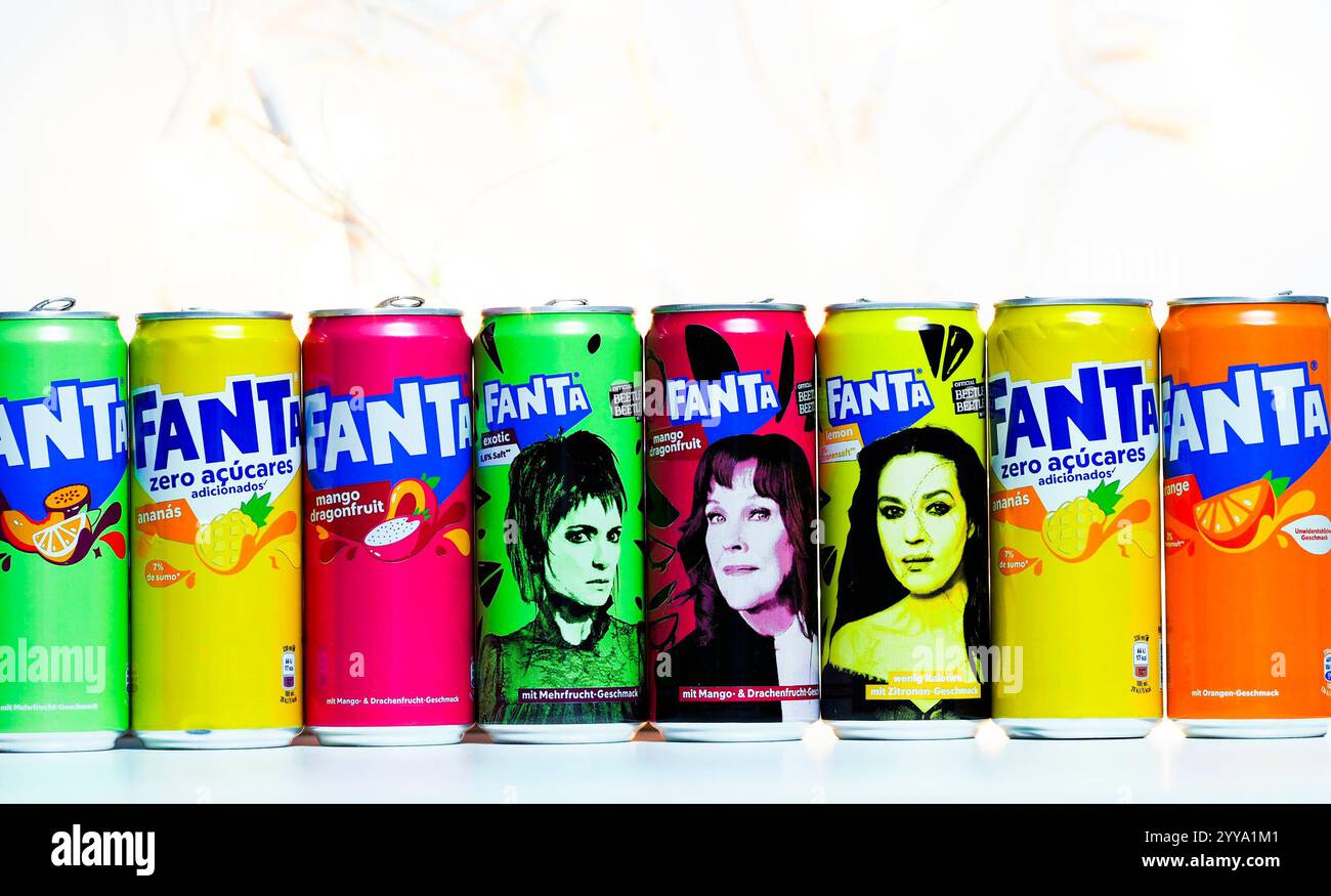 Germany. 20th Dec, 2024. In this photo illustration, cans of Fanta in various flavours. Credit ...
