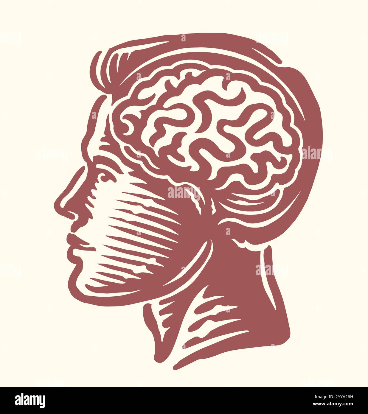 Brain in head. Psychology, medicine health concept. Hand drawn vector ...