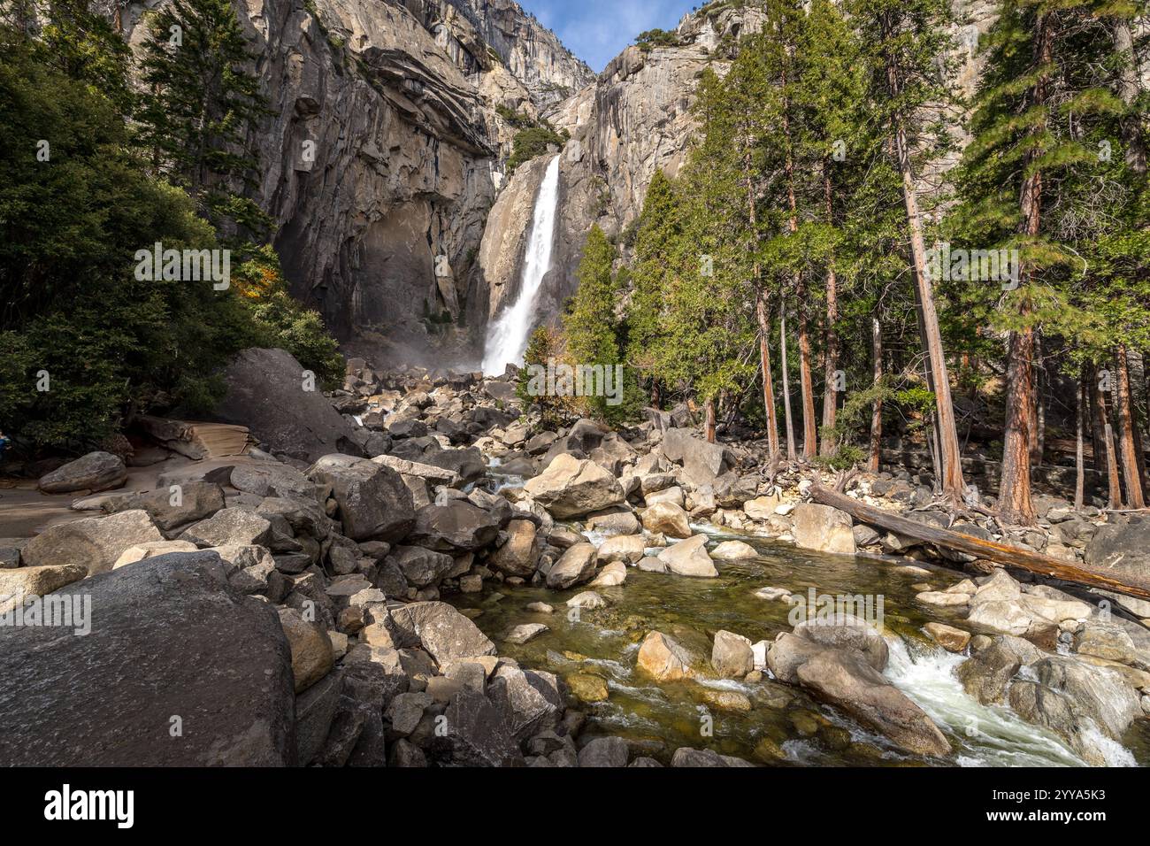 Lower Yosemite Falls captivates with water cascading over rocks amid ...